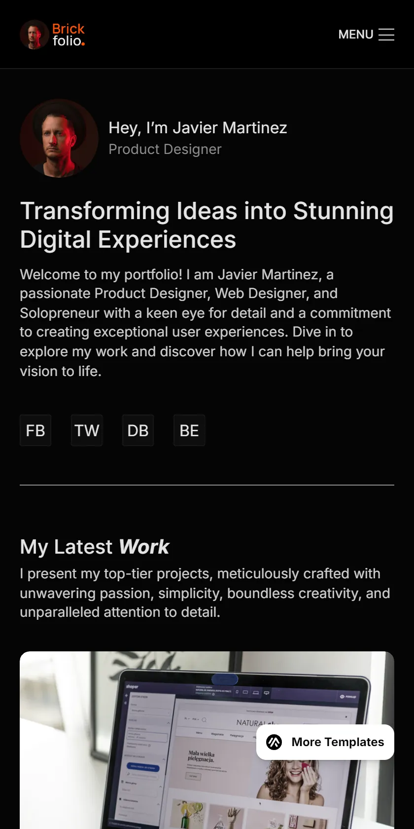Brickfolio - Personal Portfolio Website - Framplates | Framer Templates